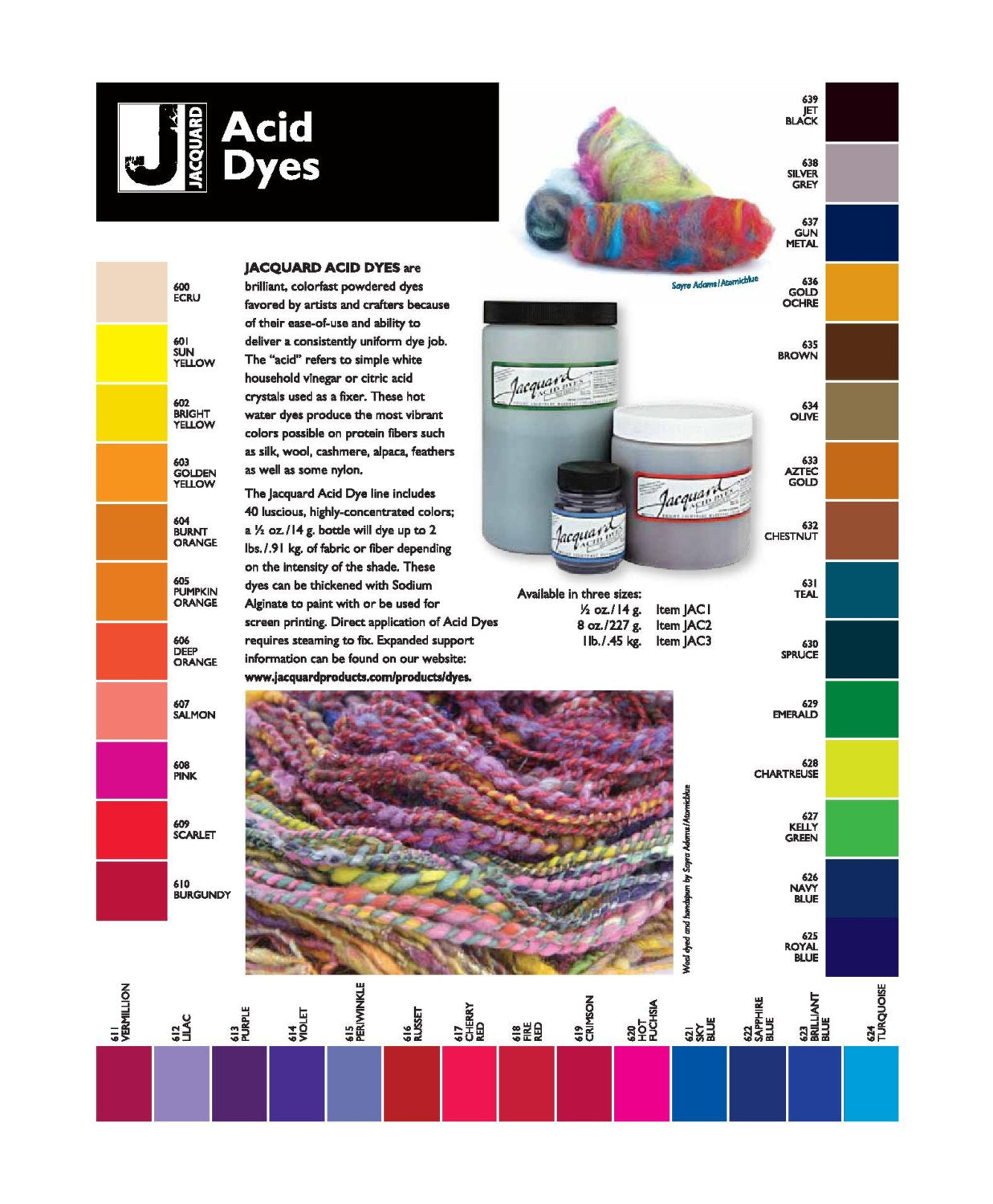 Jacquard Acid Dyes - 1/2 oz used for dyeing protein fibre – Okanagan ...
